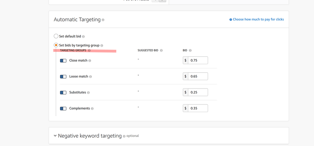 Create Auto campaigns on Amazon with group targeting